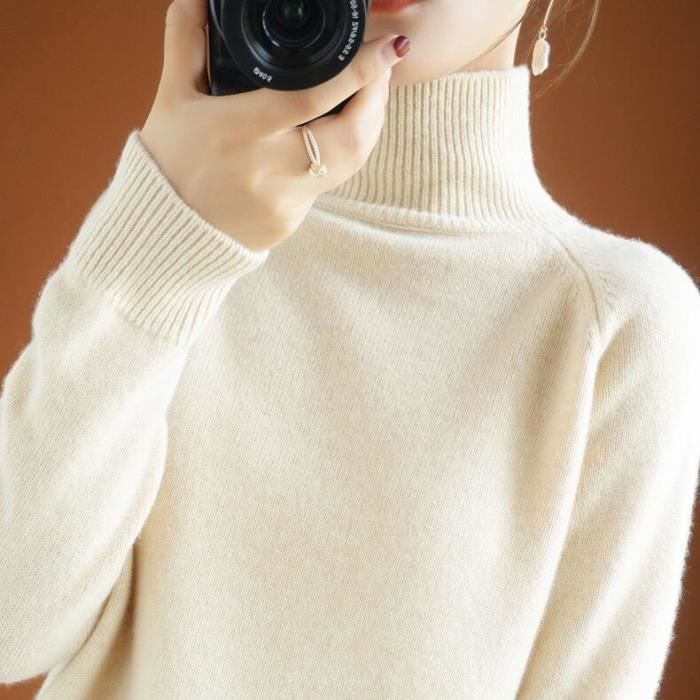 PULL,Pull à col roulé pour femme, manches longues, raglan, couleur unie ...