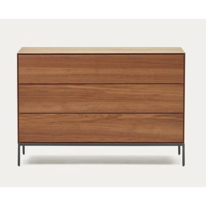 Commode meuble de rangement 3 tiroirs en placage de noyer et pieds en ...