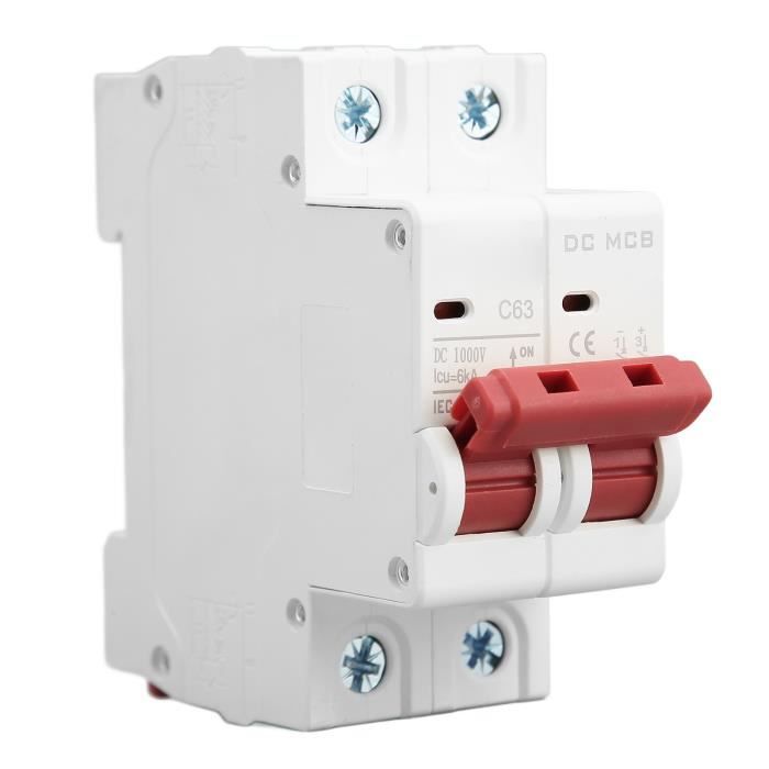 SALALIS Disjoncteur domestique Disjoncteur 2P DC 1000V MCB 63A Interrupteur de 6000A Capacité de ...