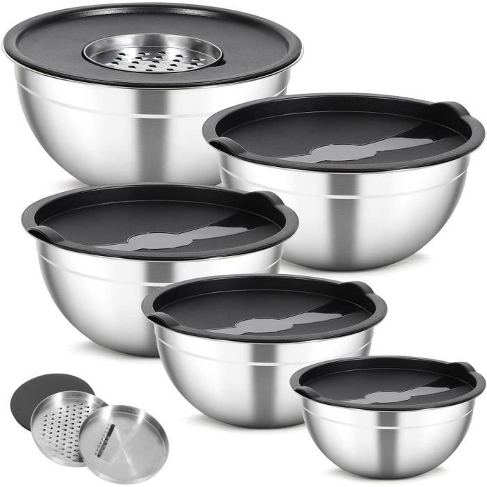 Cinnani Lot de 5 Bols à Mélanger en Acier Inoxydable avec Couvercles, Saladier, Bols de Service ...