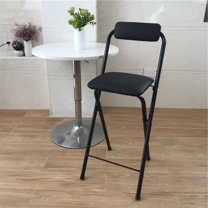 Tabouret Pliant Haut - TRAHOO - [m3388] - Noir - Bureau - Cuir - Métal ...
