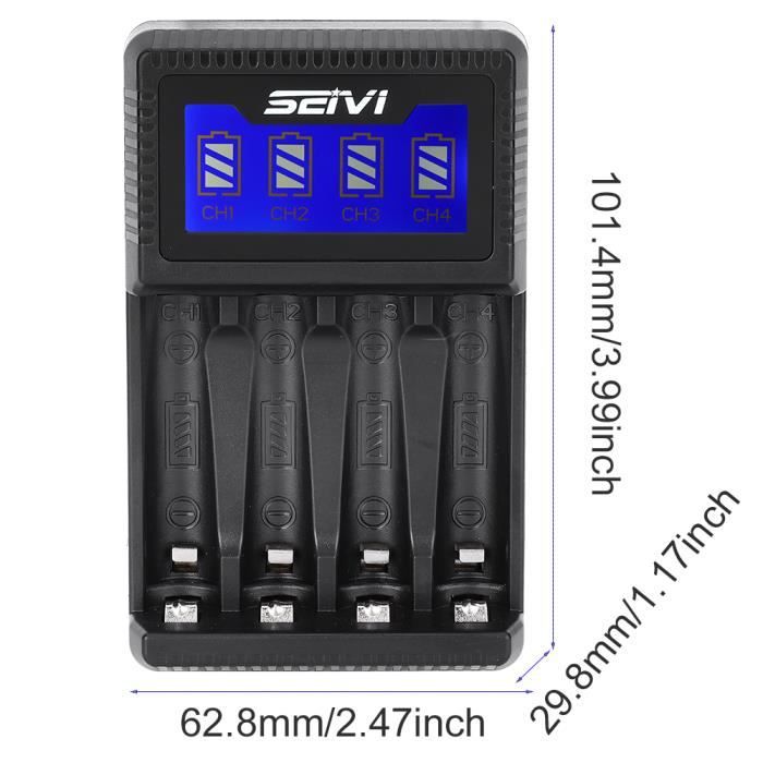 SEIVI Chargeur de Batterie à Quatre Slots PC Écran LCD USB de Protection Intelligente Noir pour ...