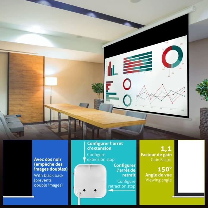 Écran de projection motorisé 160x90cm 16:9 TRAHOO - Prêt pour 8K, 4K ...