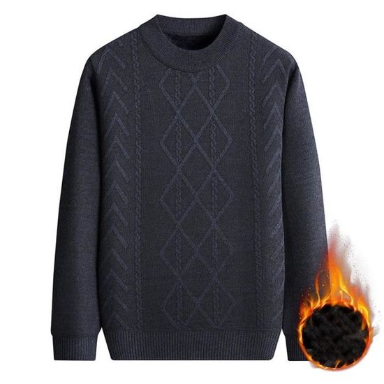 Pull Homme Hiver En Tricot Doublé Polaire Casual Pullover Chaud Col ...