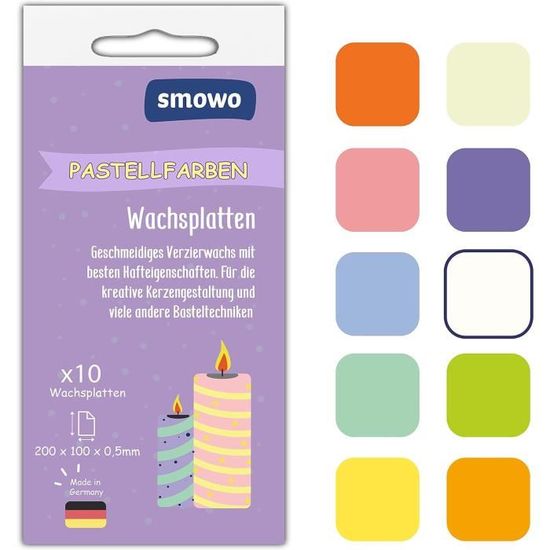Smowo Lot de 10 plaques de cire pastel 20 x 10 cm pour créer, décorer ...