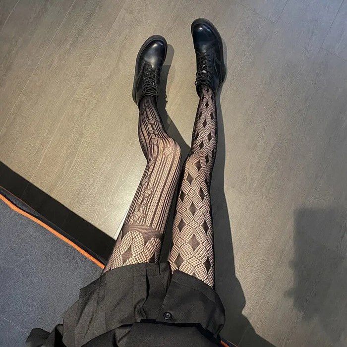 Collants gothiques en dentelle à fond japonais pour femmes,collants,bas ...