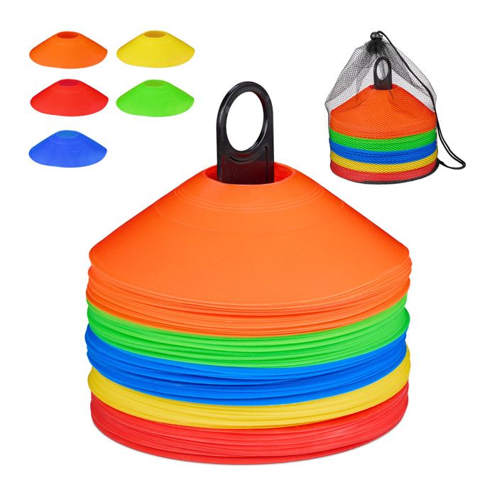 Relaxdays Plot de sport, lot de 80, 5 couleurs, avec support et sac, en ...
