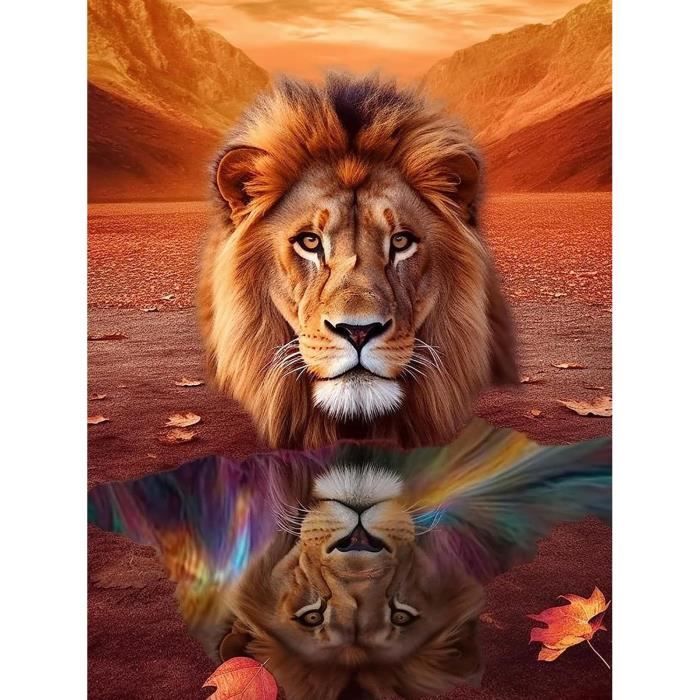 5D Diy Diamond Painting Kits Tête De Lion Réfléchissante, Diamant ...