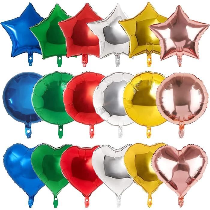 Lot De 18 Grands Ballons En Aluminium Colorés En Forme De Cœur Et D'Étoiles En Mylar Pour ...