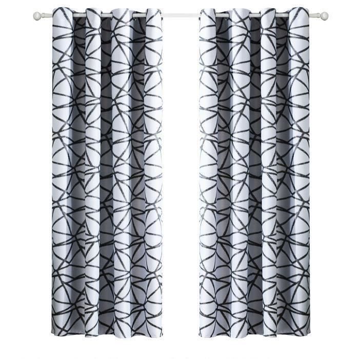 Rideaux Occultant 140x220cm - Noir Motif Rayures Géométriques - pour ...