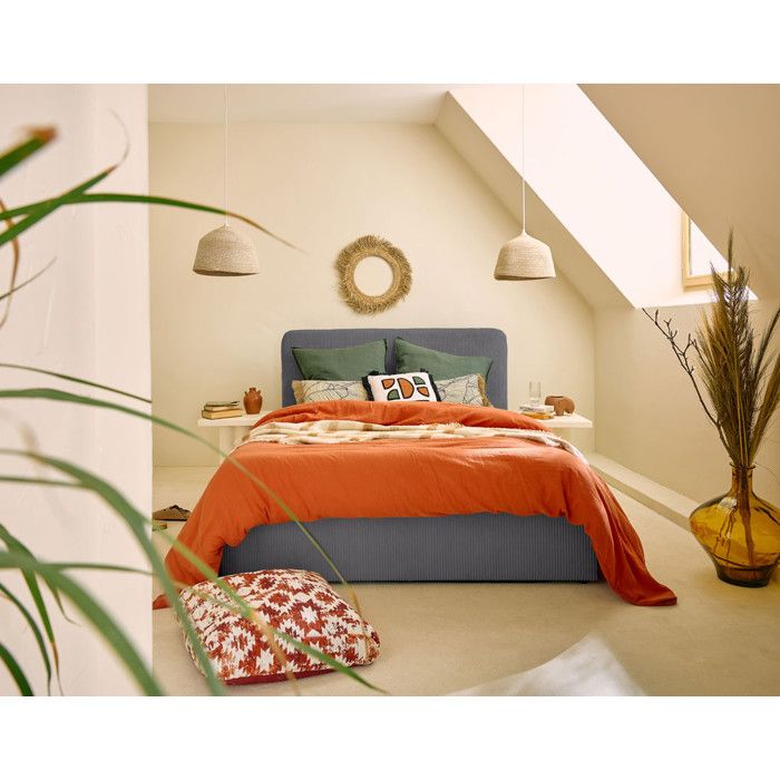 Goyave - lit coffre - 140x190 - en velours côtelé - sommier inclus ...