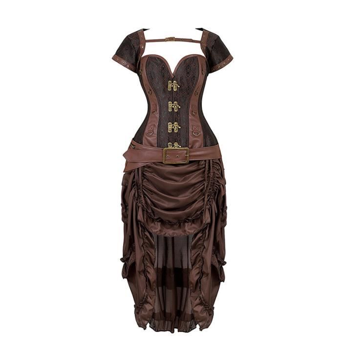 Robe Corset en Faux Cuir Marron pour Femme,Costume Steampunk,Burlesque ...