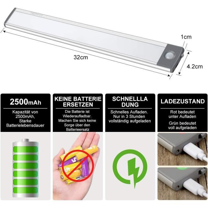 Lampe Led Avec Détecteur De Mouvement - Rechargeable Par Usb - Veilleuse - Lampe D'Armoire ...