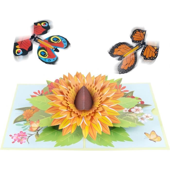 3D Carte Pop-Up avec Motif Fleurs - Avec Papillon Volant Pop-Up - Carte ...