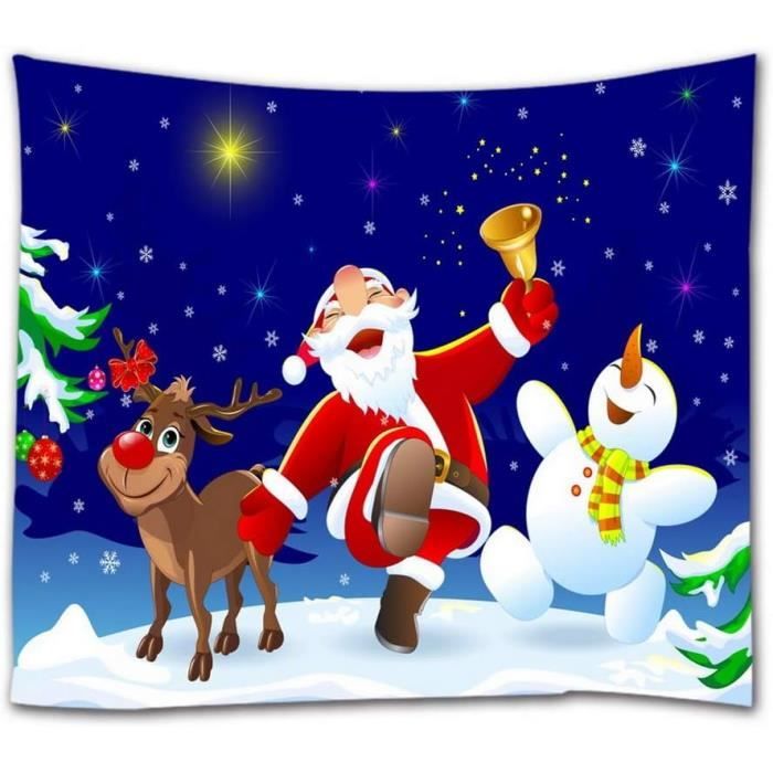 Dessin Animé Père Noël Danser Avec Le Wapiti Bonhomme De Neige Tenture ...