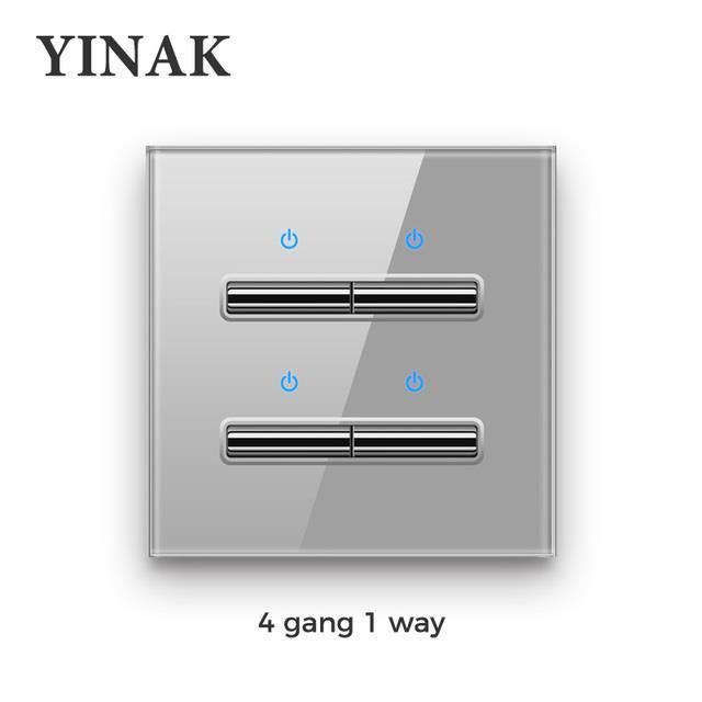 INTERRUPTEUR,4 gang 1 way--YINKA Verre Trempé Gris Panneau Lumineux ...