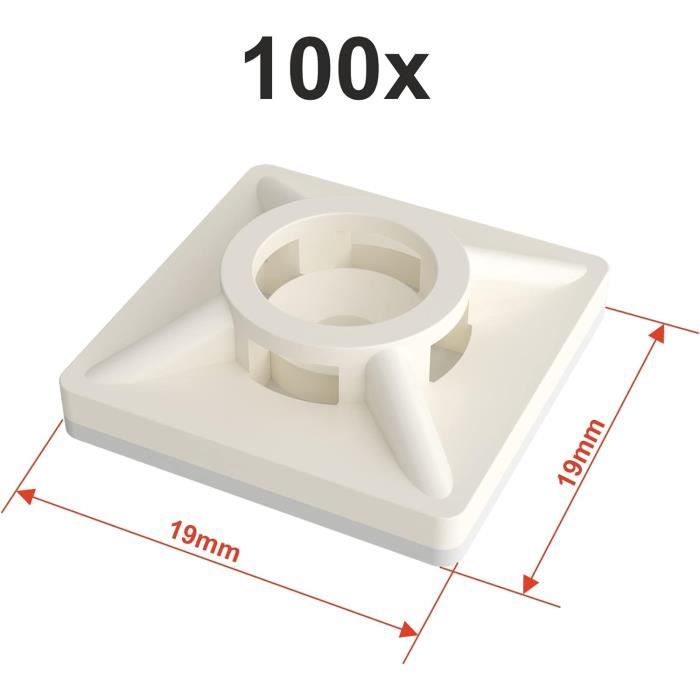 100 Pièces Embases Adhesive Pour Attache De Cable, 19Mm X 19 Mm, Blanc, Serre-Câbles Auto ...