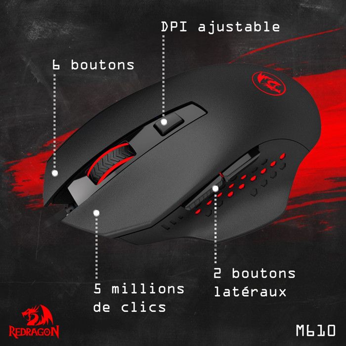 Souris Gamer Redragon GAINER (M610) 6 boutons, 3200 DPI, optique ...