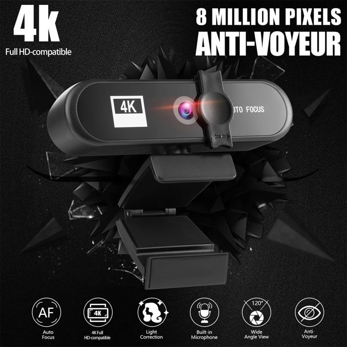 Webcam USB 4K HD - Chronus - Microphone intégré - Rotation 360 ...