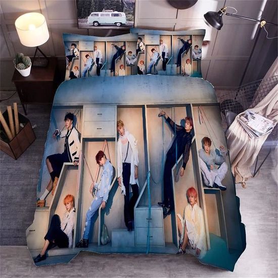 Parure De Lit BTS Bangtan Boys,3D Housse De Couette avec Fermeture éclair + Taie d'oreiller ...