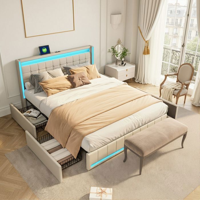 Lit capitonné 140 x 190 cm Lit double Lit adulte - Structure du lit ...