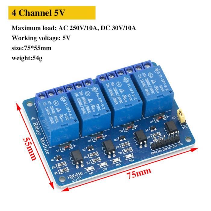 4 canaux 5V - Module De Relais Avec Sortie De Relais Optocoupleur Pour ...