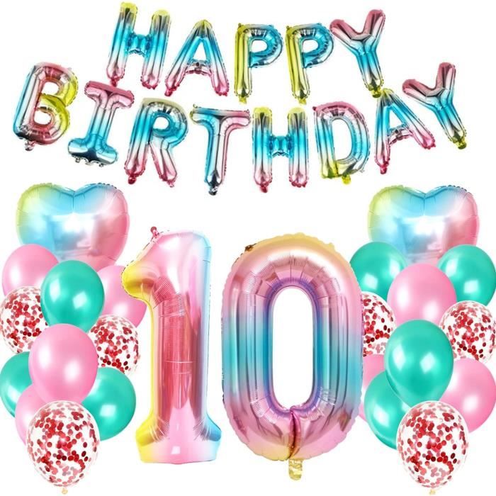 Kit De Decoration Anniversaire 10 Ans Filles, Rose Ballon 10 ...
