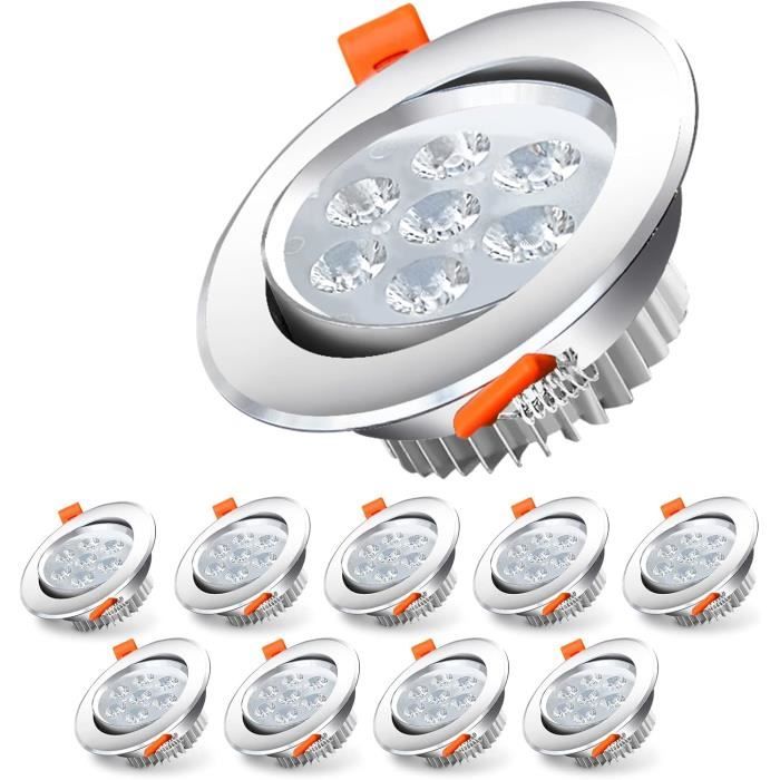 Spot Encastrable À Led 230V Spots De Plafond Ultra Plat Avec 10 X 7W, 560Lm 3200K Blanc Chaud ...
