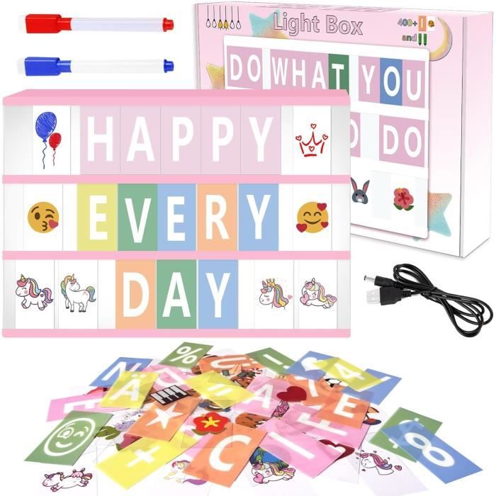 A4 Light Box avec 430 Lettres et Emojis,Tableau Lumineux avec 2 Marqueurs,Boite Lumineuse ...