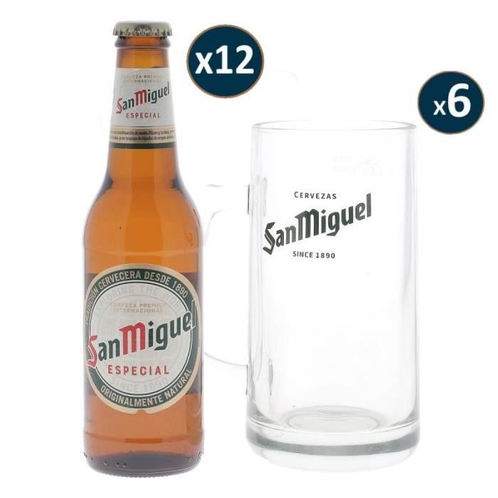 Coffret biere - box san miguel 12 bieres + 6 chope - La cave Cdiscount