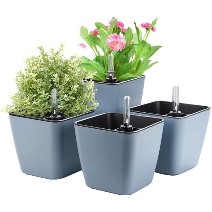 Herefun 4-Set Pot à Fleurs d'arrosage Automatique, Pots Fleurs Automatique avec Indicateur de ...
