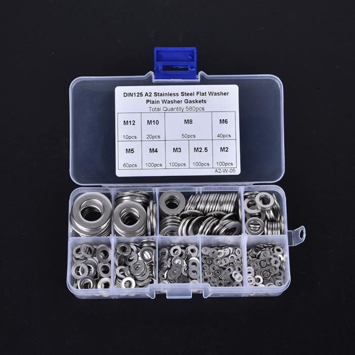 Fixations Lot de 580 rondelles plates en acier inoxydable M2 M2.5 M3 M4 ...