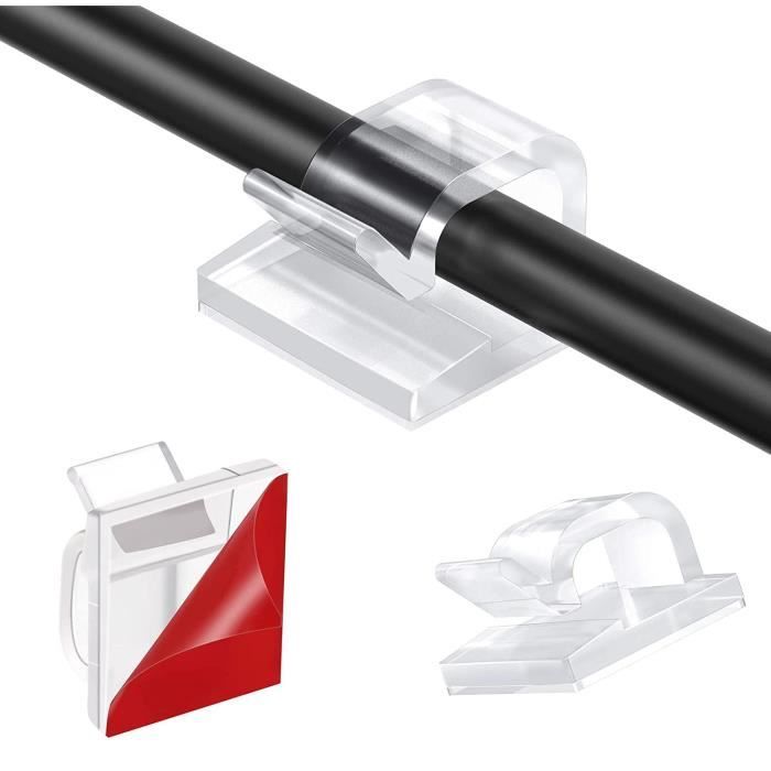 60 Pièce Clips Câbles, Attache Cable adhesif Rangement de Accroche Cable Fixation Auto Collant ...