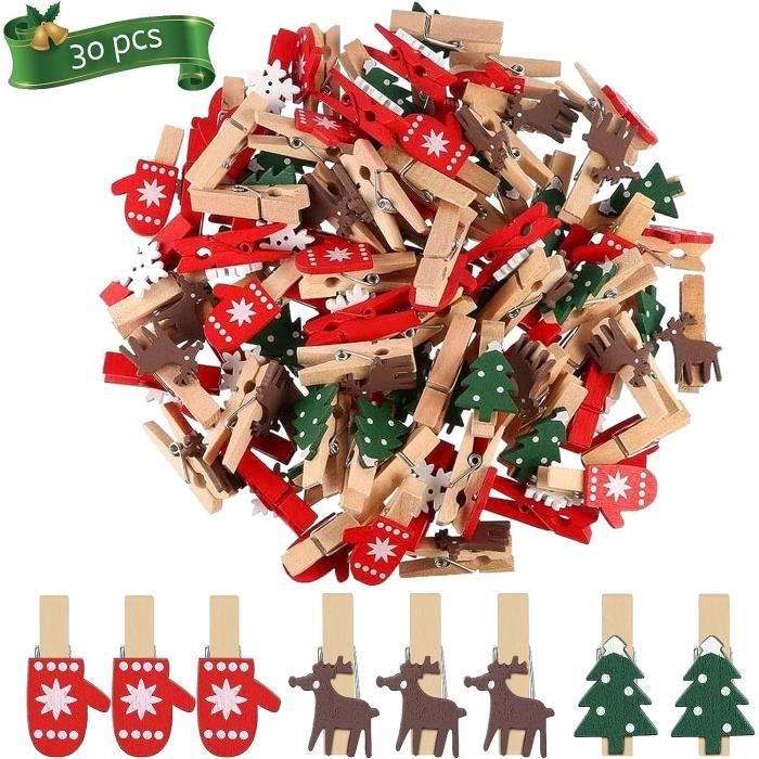 Pinces À Linge Noël 30 Pièces Clips En Bois De Noël Épingles Petits ...