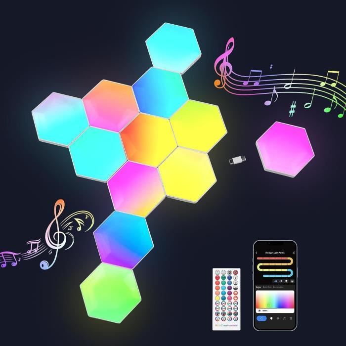 Panneau Led Hexagon 12 Pack, Hexagon Gaming Wall Light Rgb Hexagon ...