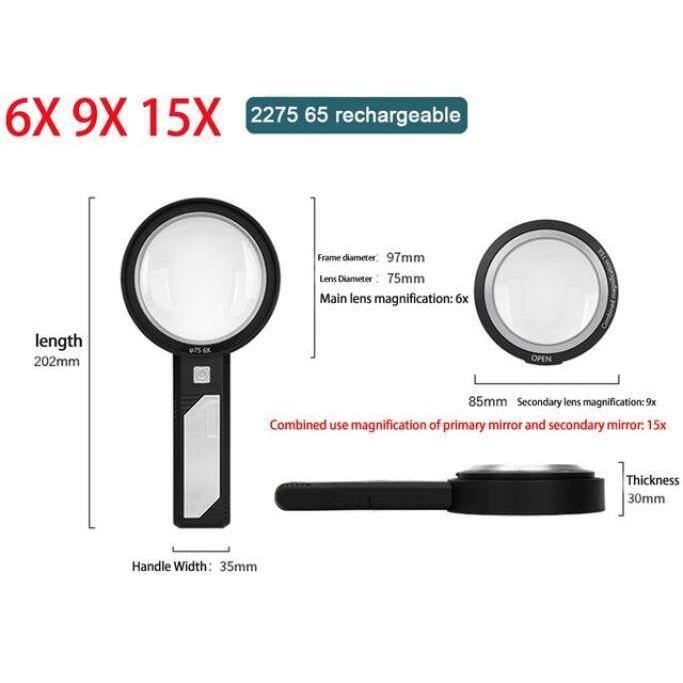OPI10645-LOUPE OPTIQUE,Loupe éclairée 5X 10X 15X, loupe portative avec 8 lumières Led, loupe ...