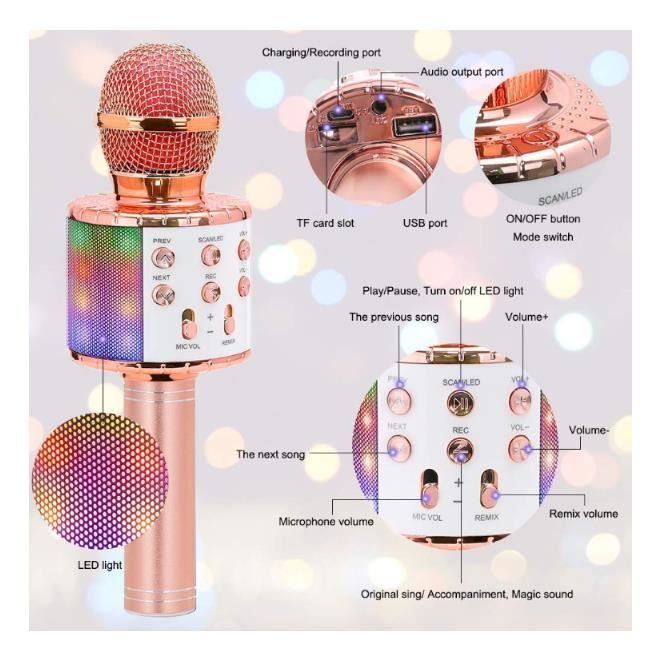 Micro Karaoké, Microphone Karaoké Sans Fil Bluetooth pour Enfants Chanter Jouet Fille 3 4 5 6 7 ...