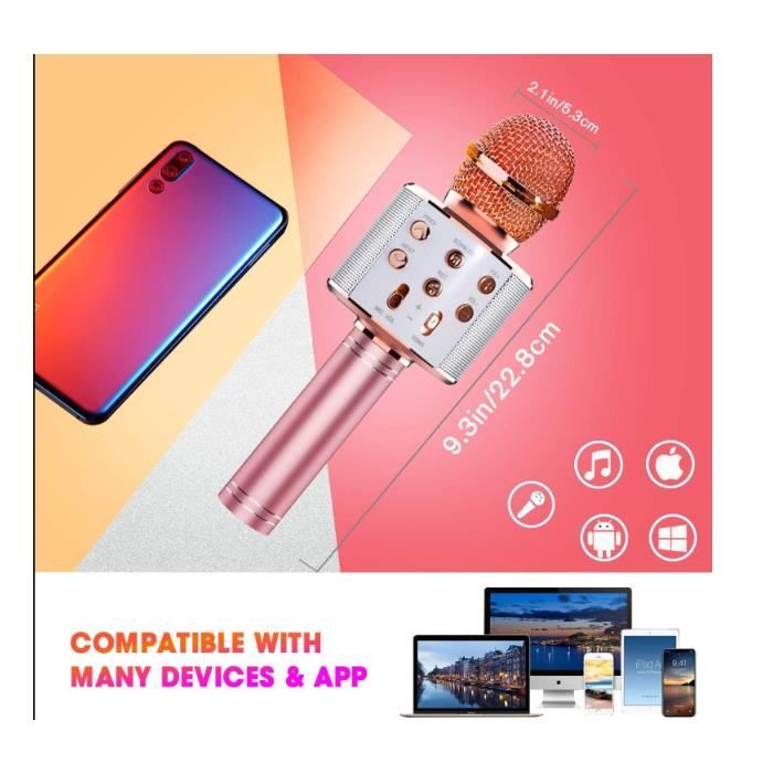Micro Karaoké, Microphone Karaoké Sans Fil Bluetooth pour Enfants Chanter Jouet Fille 3 4 5 6 7 ...