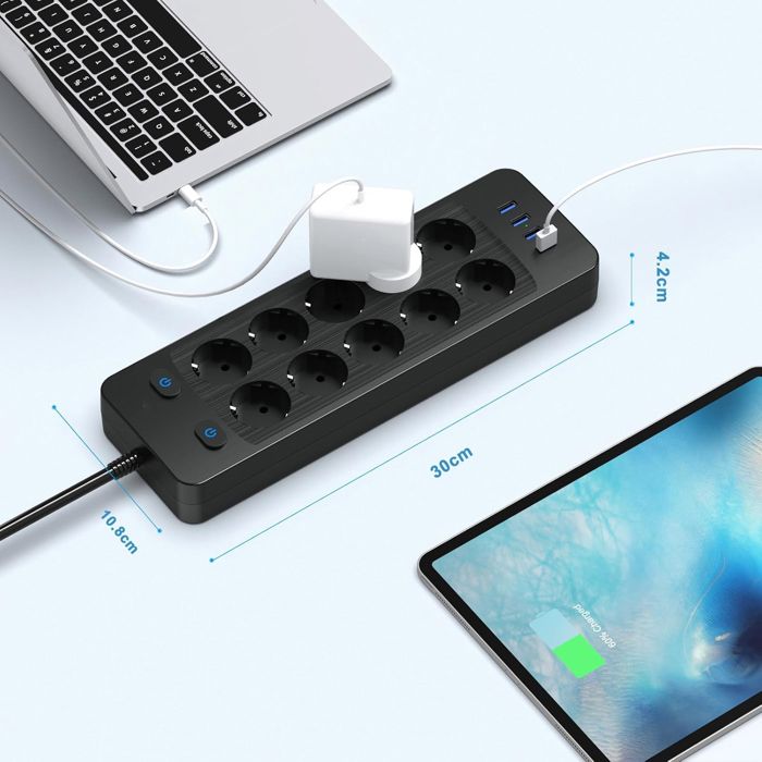 Multiprise Electrique 4000W Multiprise 10 Prises avec 4 Ports USB Bloc ...