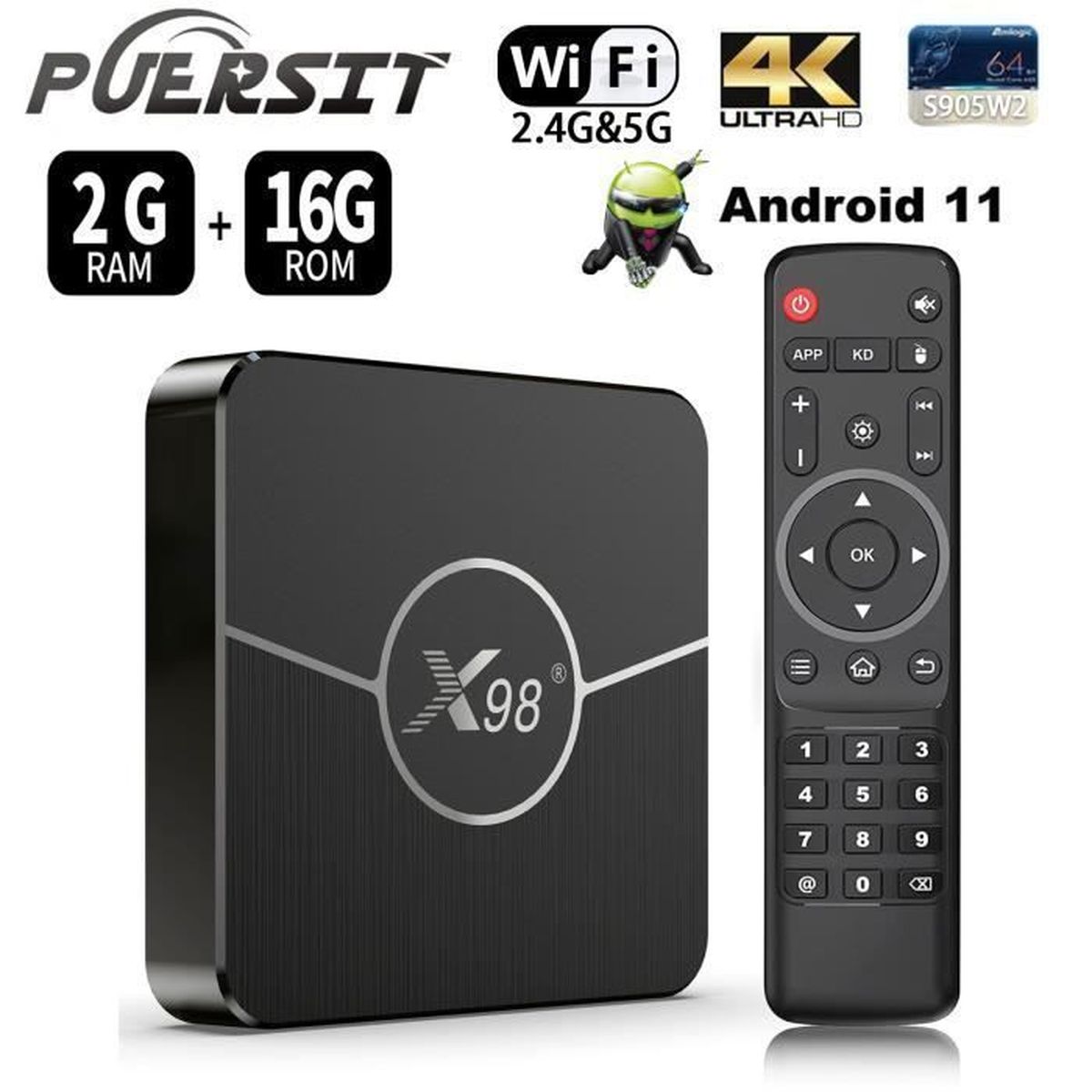 PUERSIT x98 Plus Android 11 Tv box, 2Go DDR3 + 16Go emmc Amlogic s905w2 ...
