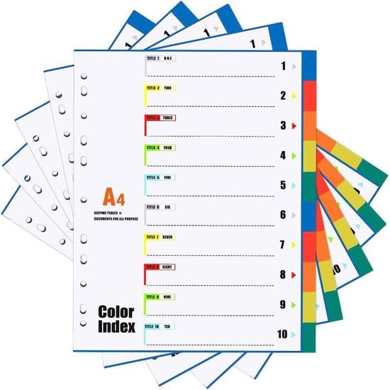 Lot de 10 intercalaires A4, 5 intercalaires avec onglet d'index ...