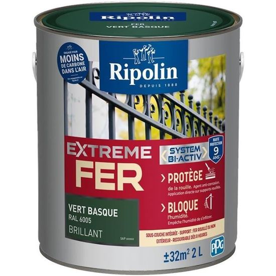 Extrême fer base vert basque RAL 6005 brillant - RIPOLIN - 2 L ...