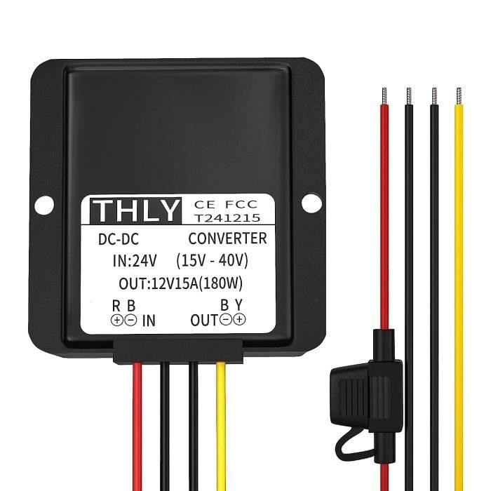 Convertisseur De Tension - 24v 12v Regulateur 15a 180w Transformateur Dc Fusible Étanche ...