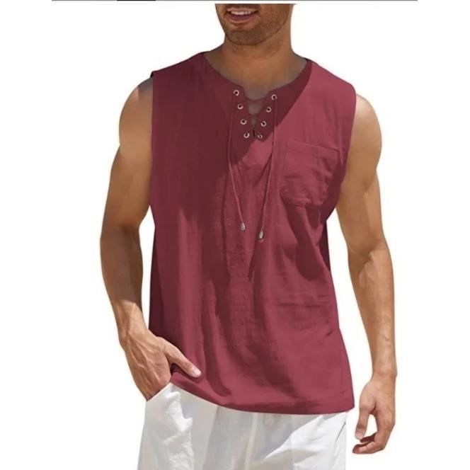 Vin rouge - XXL - Chemise Vintage sans manches pour homme, Rétro ...