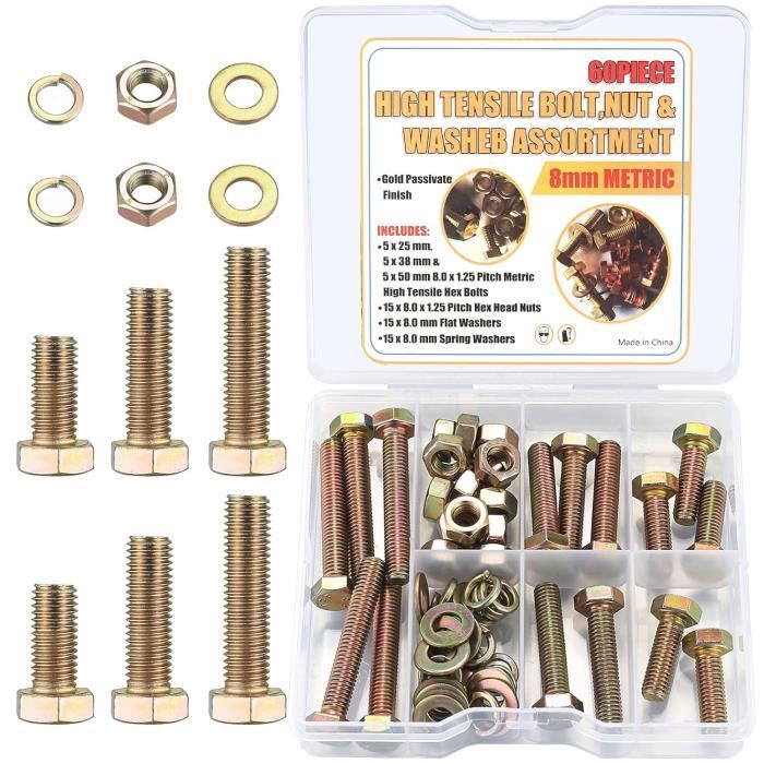 Vis À Tête Hexagonale Et Écrous Avec Rondelles, 60 Pièces Din 933 Vis ...