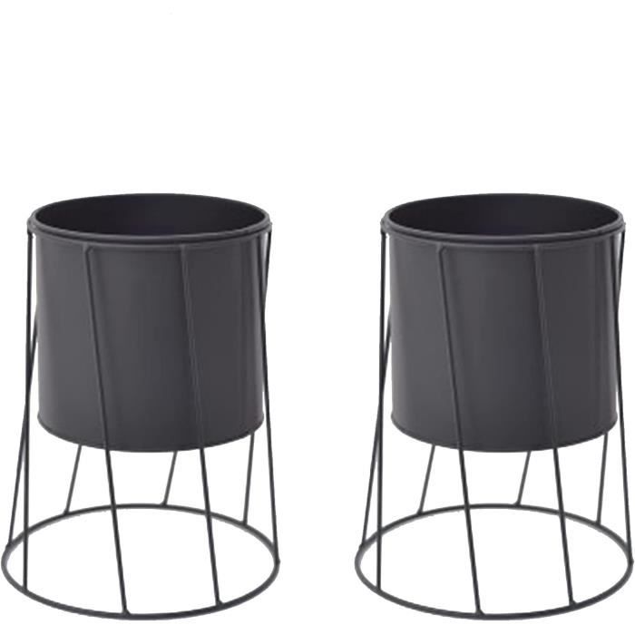 2 Pièces Pot Rond En Céramique Noir Avec Support En Métal,Jardinière ...