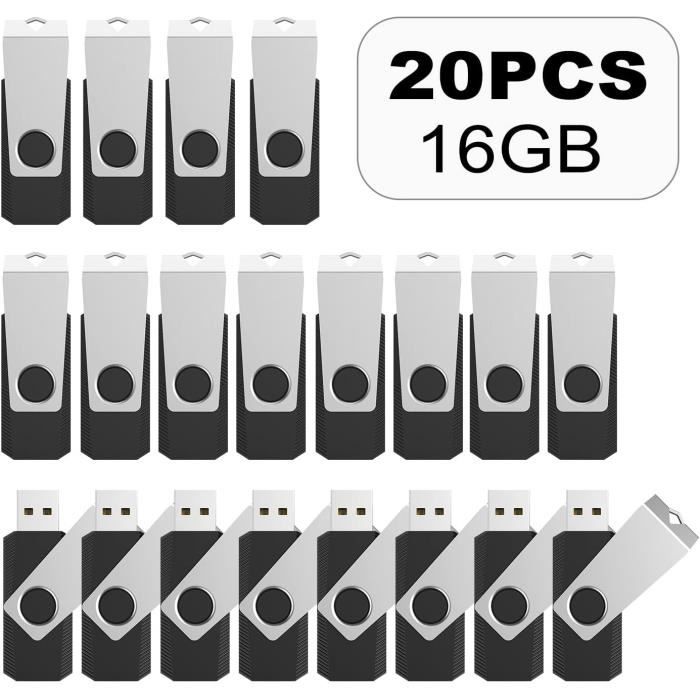 Clé Usb [16 Go-Lot De 20 ] Usb 2.0 Clef Usb Design Pivotant Usb Flash ...