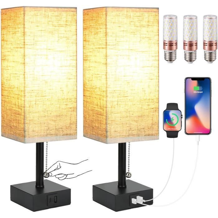 Lot De 2 Lampe De Chevet, Lampe Avec Usb C+A Et 2 Prise Ca ...