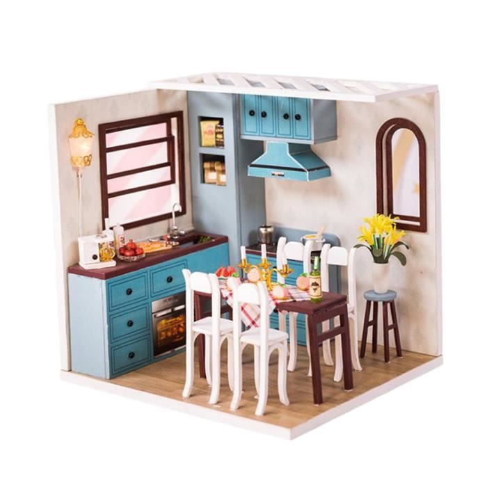 1/24 Maison de Poupées en Bois DIY 3D Miniature avec Meubles Kit Mobilier Construire avec Lampes ...
