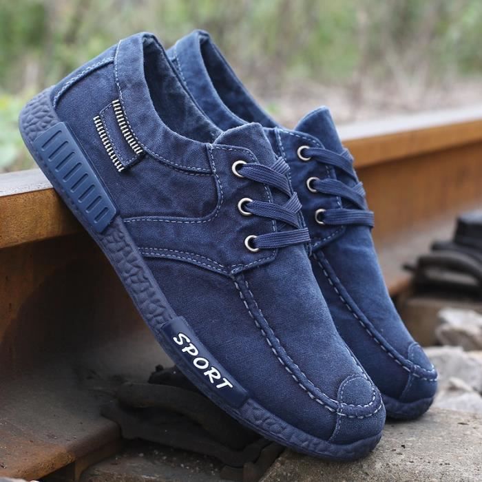 Toile hommes chaussures Denim à lacets hommes chaussures décontractées ...